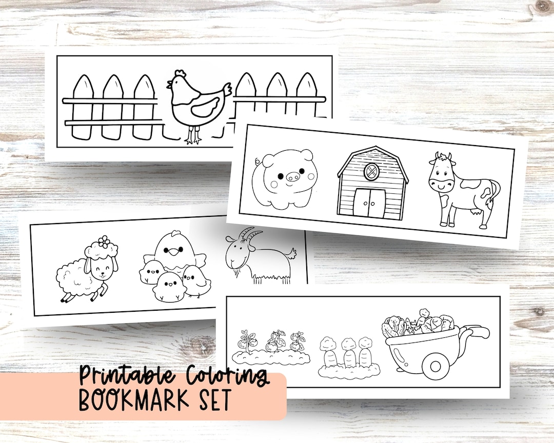 Farm Animal Bookmark Set, Printable Coloring Sheet for Kids, Baby ...