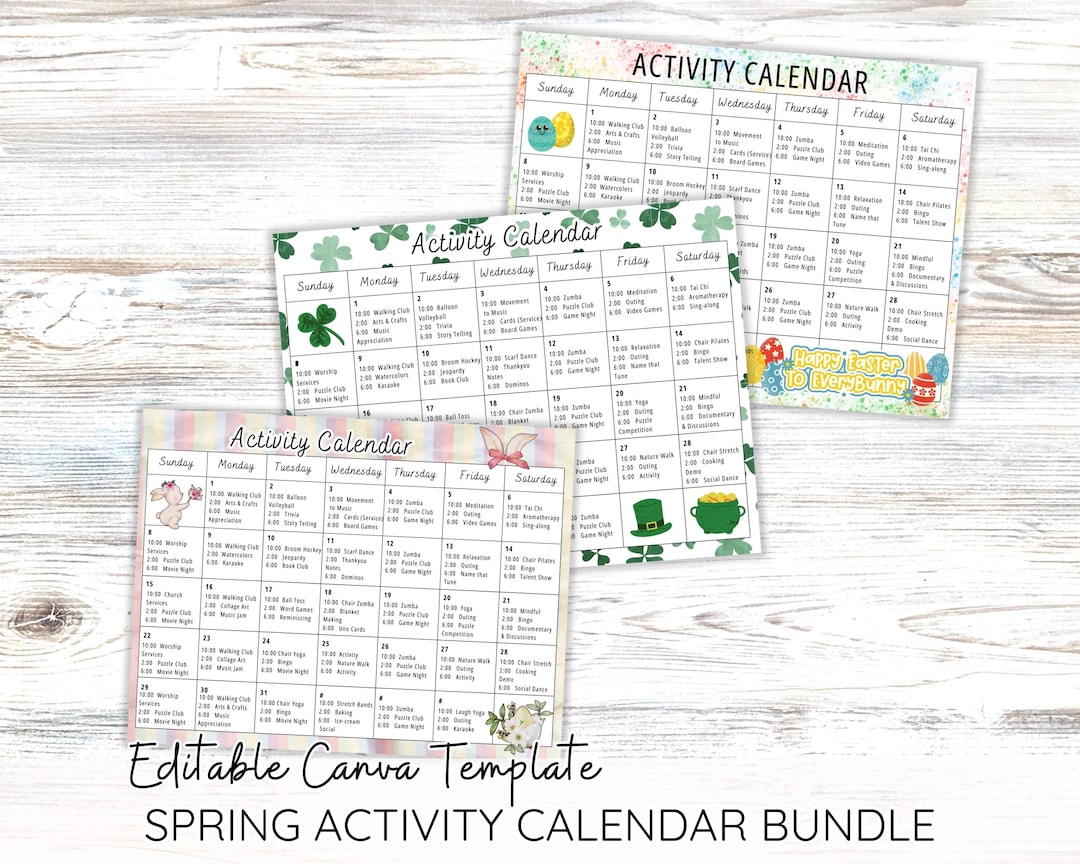 Activity Calendar Canva Template for Recreation Director, Bulletin ...
