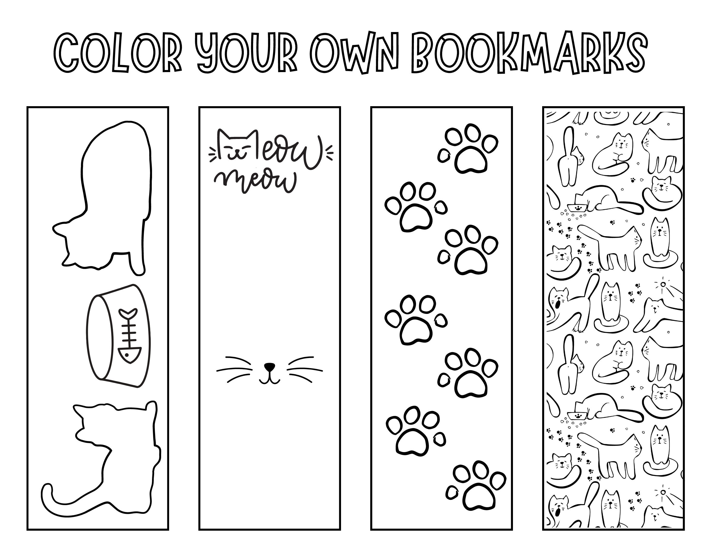 Pet Bookmark Set, Cat Coloring Activity, Dog Bookmark Included, Kids ...