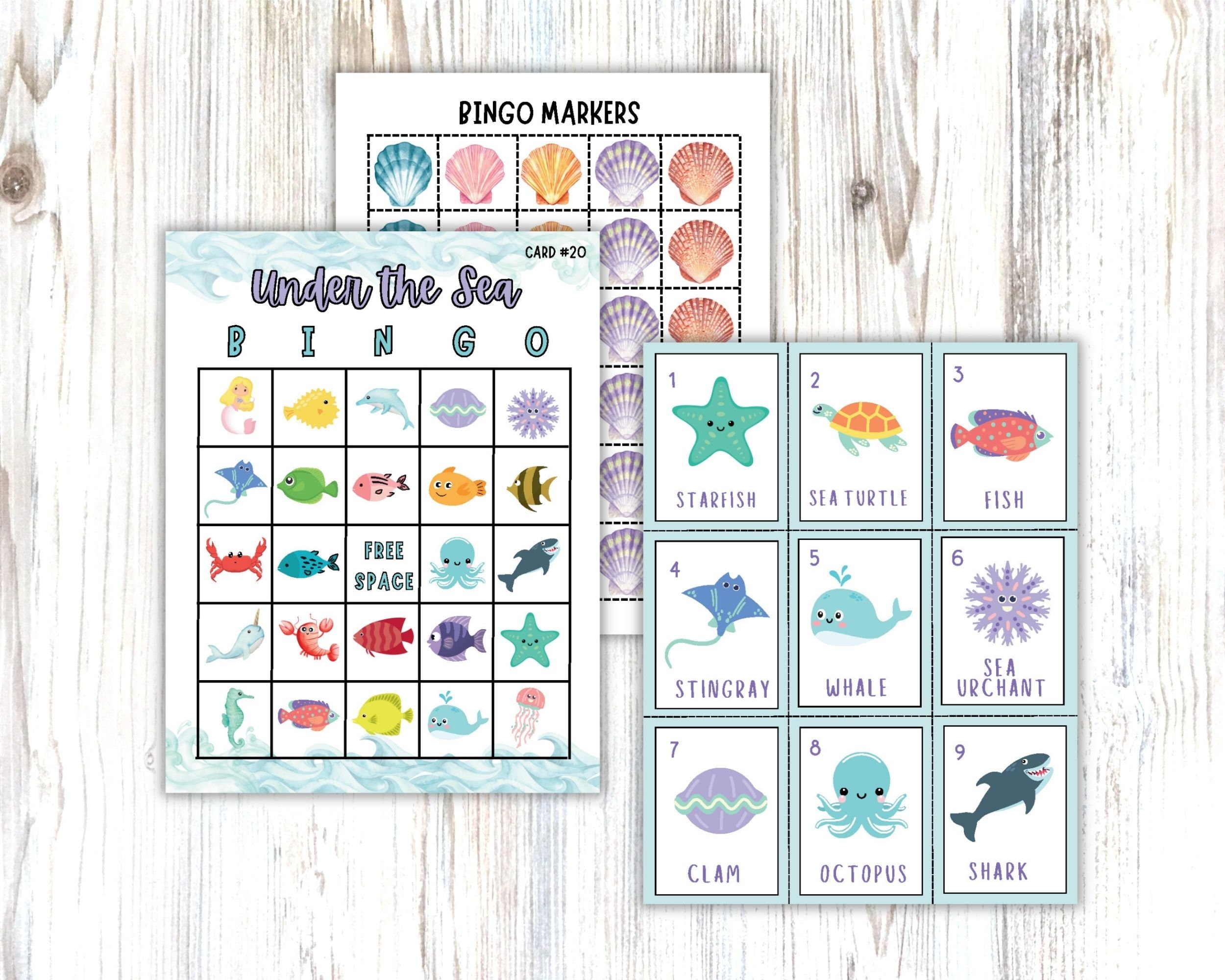 Bingo Game & Playing Card Deck Bundle, Printable Under the Sea ...