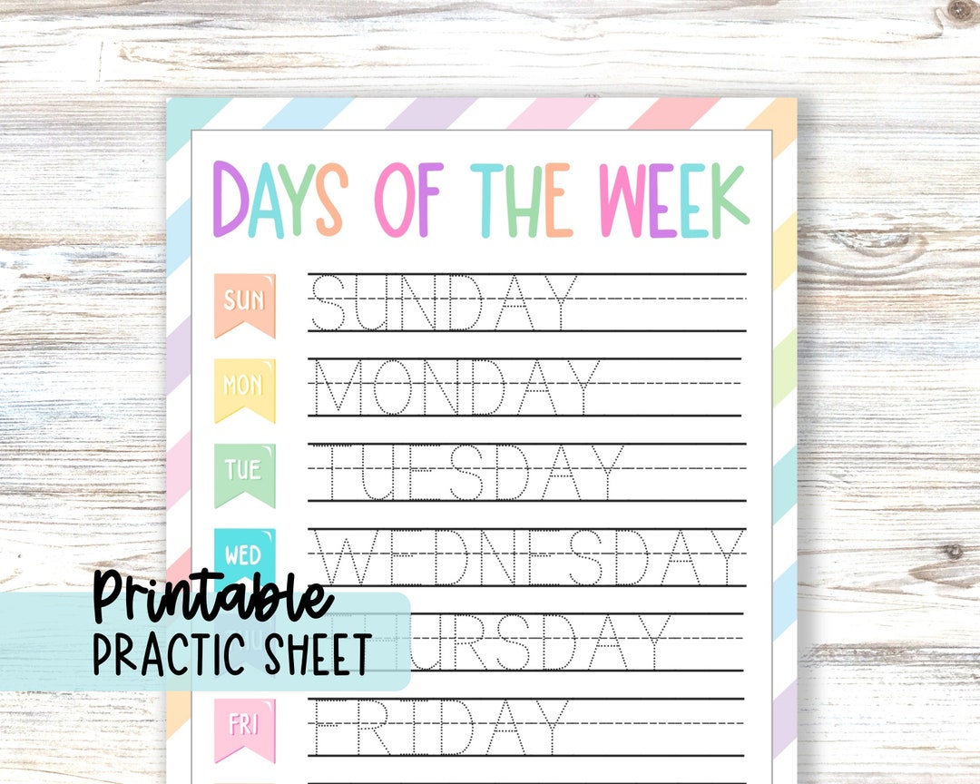 Days of the Week Practice Sheet Bundled With Poster With Days of the ...