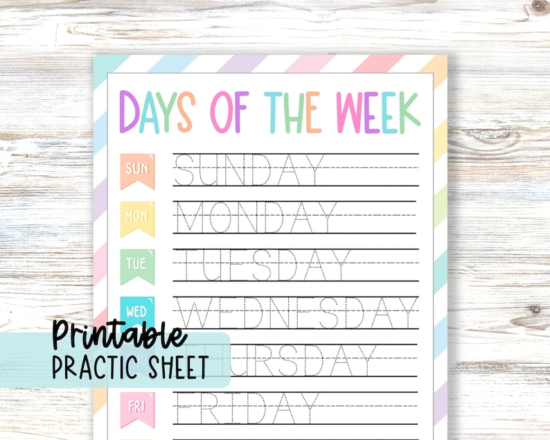 Days of the Week Practice Sheet Bundled With Poster With Days of the ...