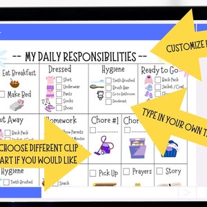 Customizable Daily Responsibility Chart With Pictures After School ...