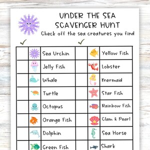 Ocean Animal Scavenger Hunt, Under the Sea Birthday Party Activity ...