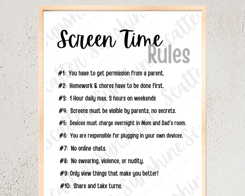 Family Rules for Screen Time. Guidelines for Kids and Teens - Etsy
