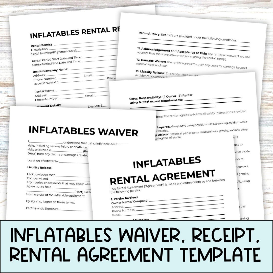 Inflatables Liability Waiver and Rental Agreement Bundle, Editable ...