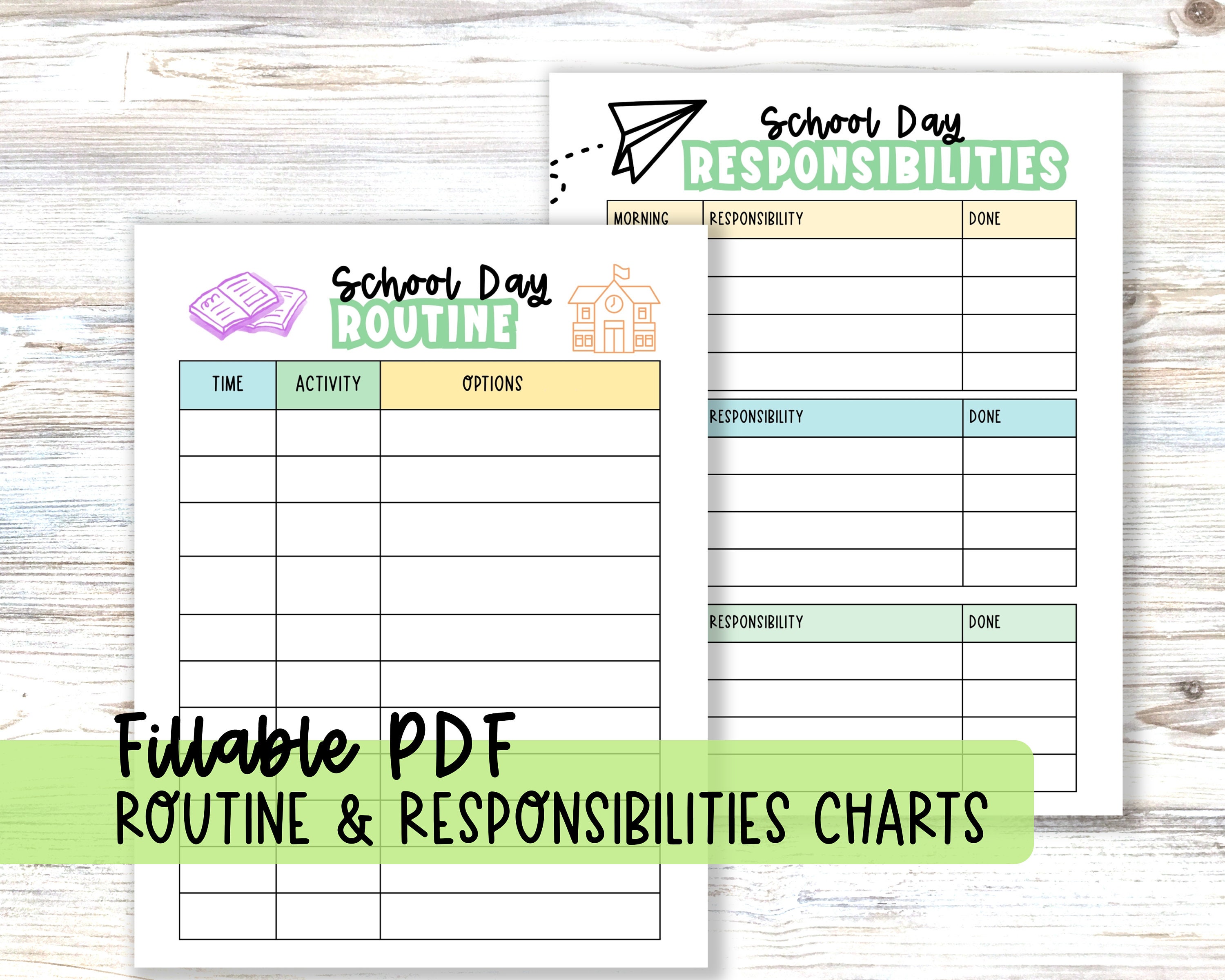 Responsibility Chart for Kids Daily Schedule Editable Template, 4 ...