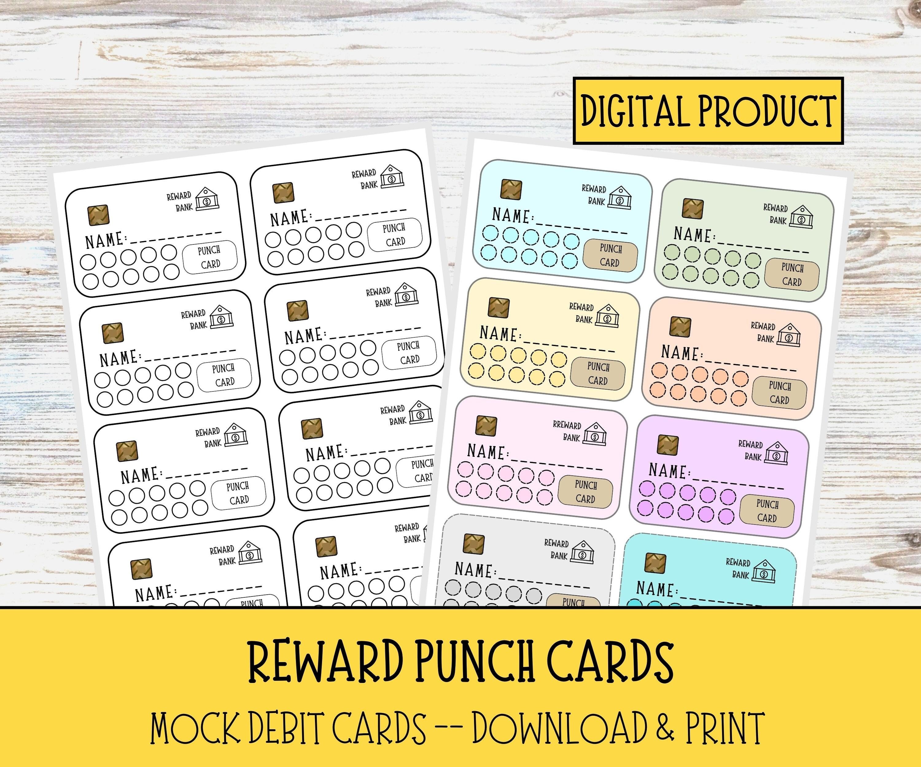 Reward Punch Cards Printable Sticker Chart for Kids, Mock Debit Cards ...