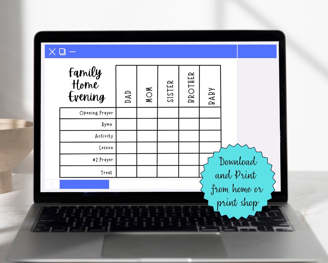 Printable Family Home Evening Chart Editable FHE Chart Assignments for ...