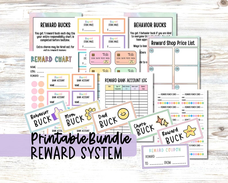 Reward System Bundle Printable Reward Bucks, Good Behavior Chart ...
