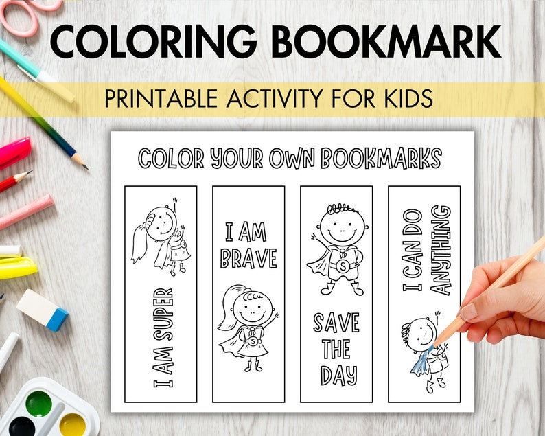 COLORING BOOKMARK SET, Superhero Positive Affirmation Cards, Birthday ...