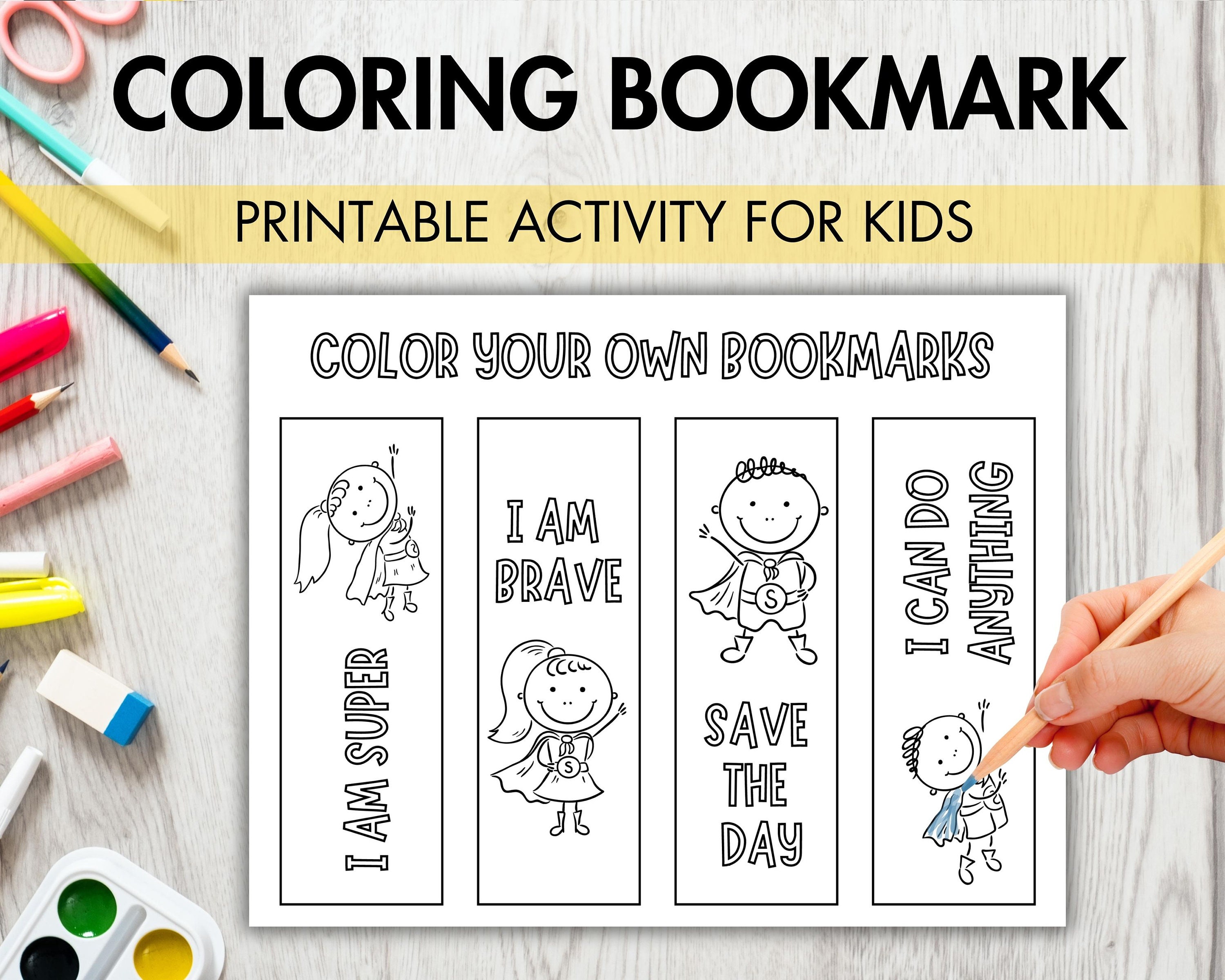 COLORING BOOKMARK SET, Superhero Positive Affirmation Cards, Birthday ...