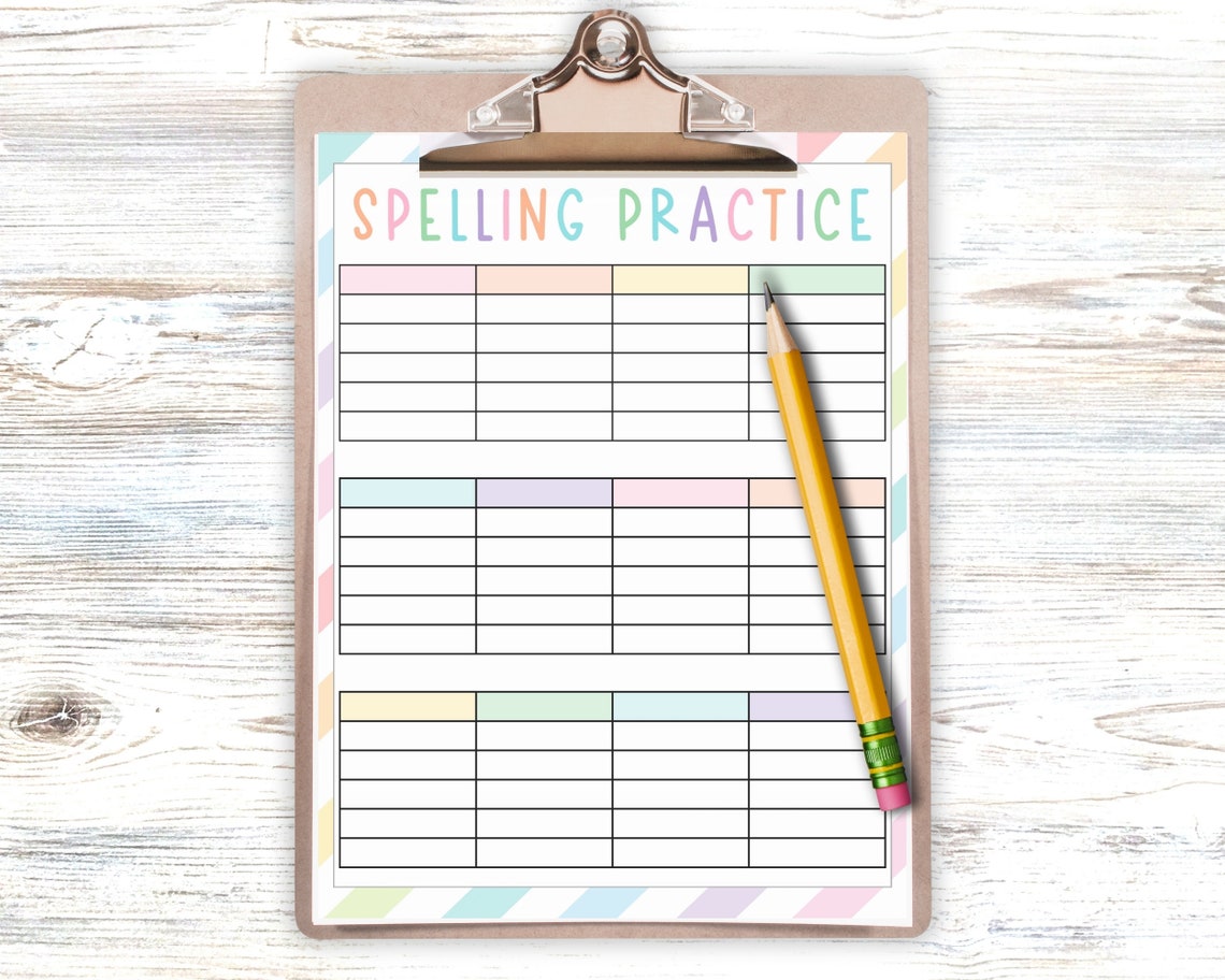 Spelling List Writing Practice Sheet, Bundle With Vocabulary Practice ...