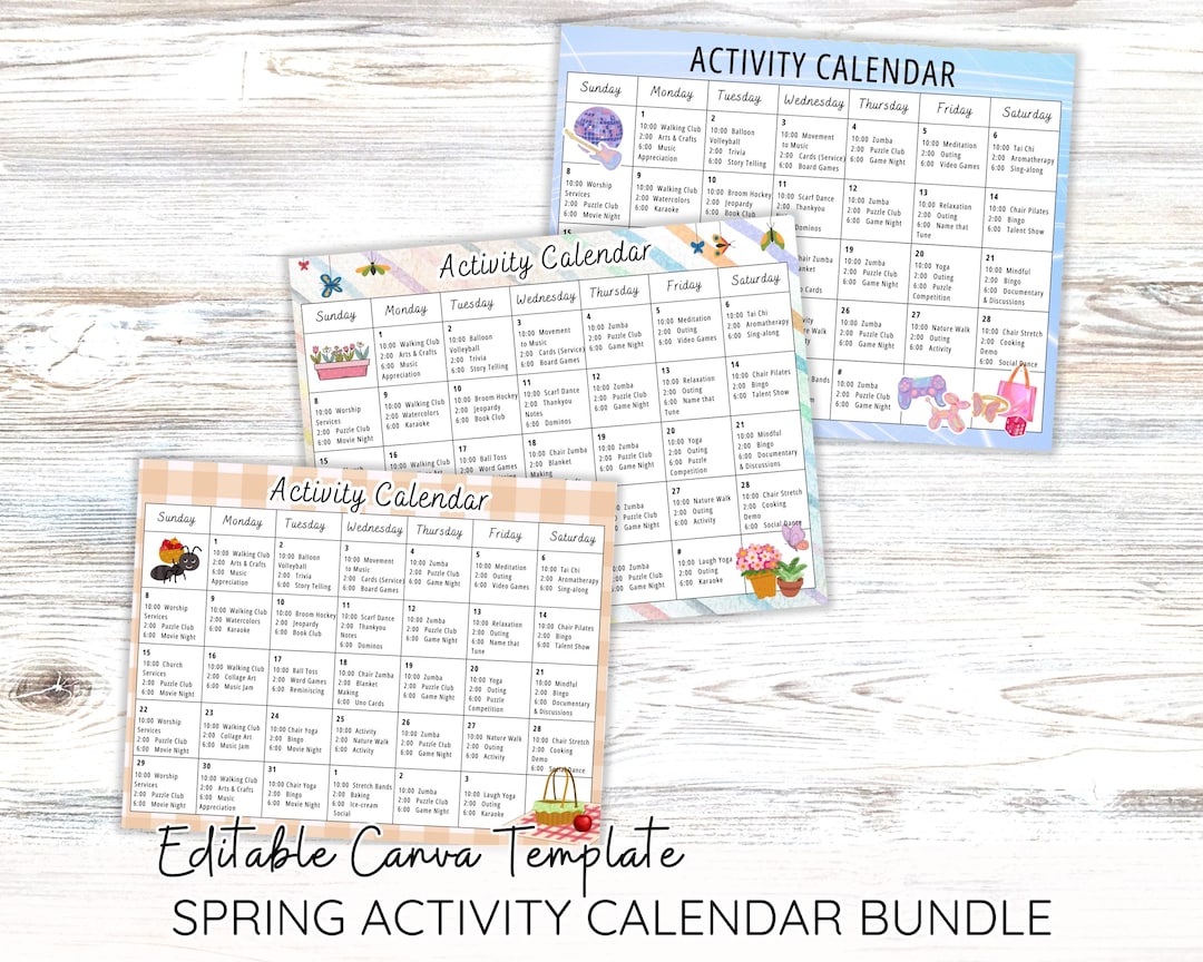 Activity Calendar Canva Template for Recreation Director, Bulletin ...