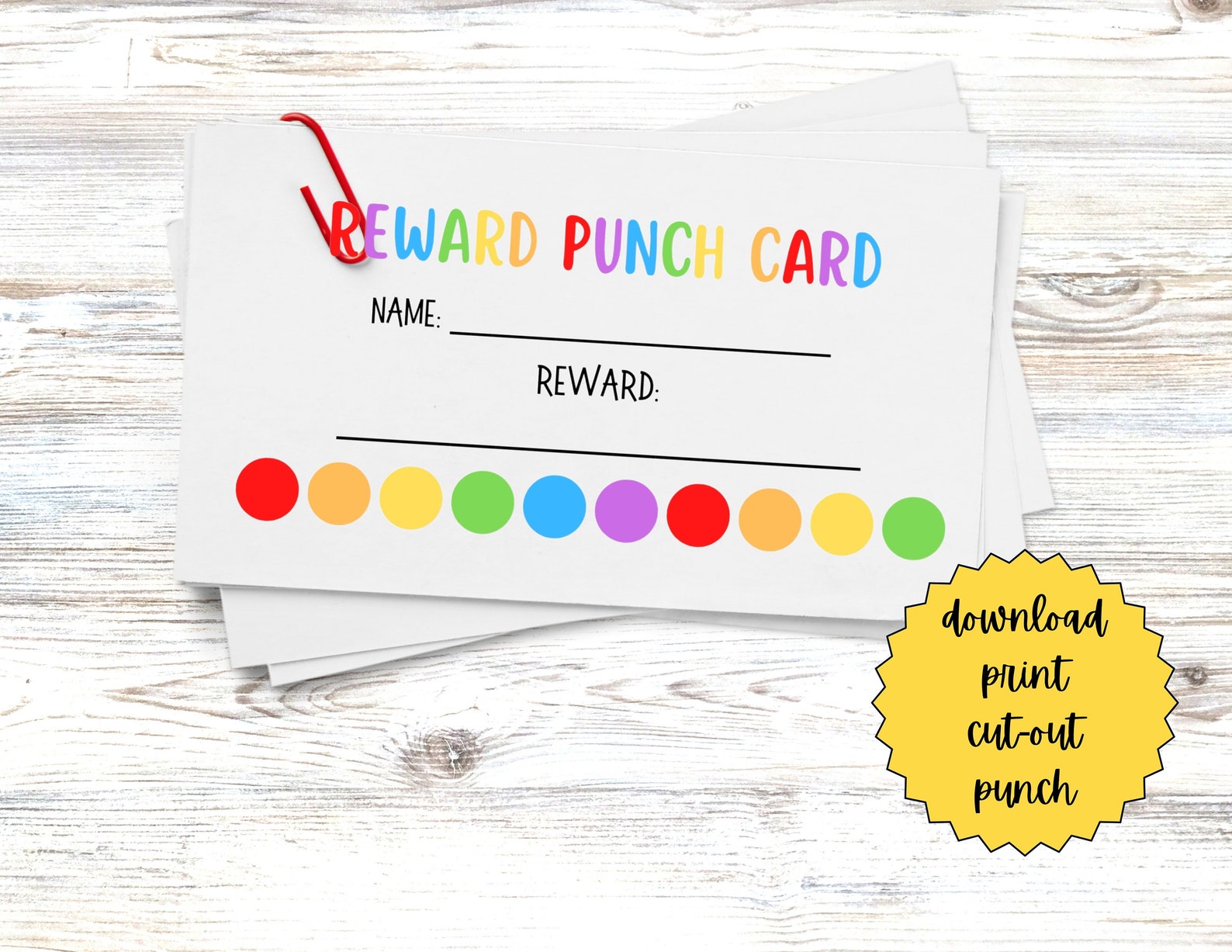Rainbow Punch Cards Printable, Loyalty Card, Reward Sticker Chart ...