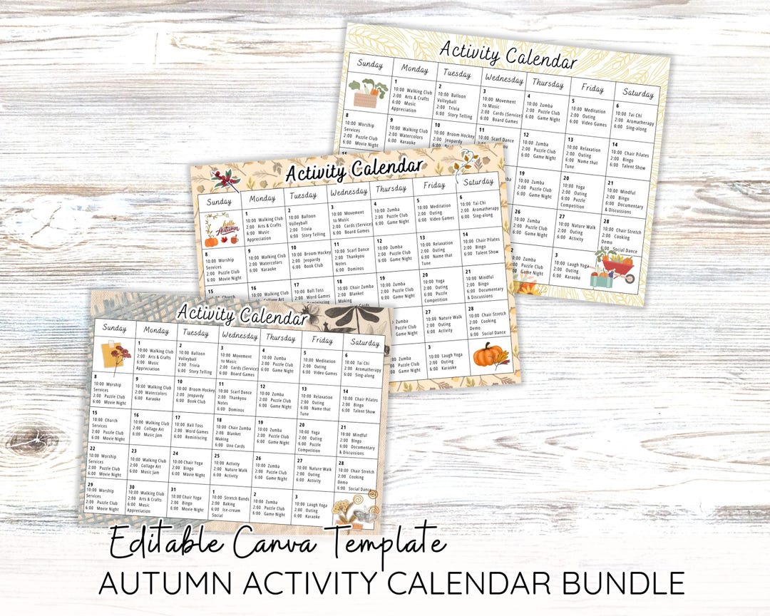 Activity Calendar Canva Template for Recreation Director, Bulletin ...