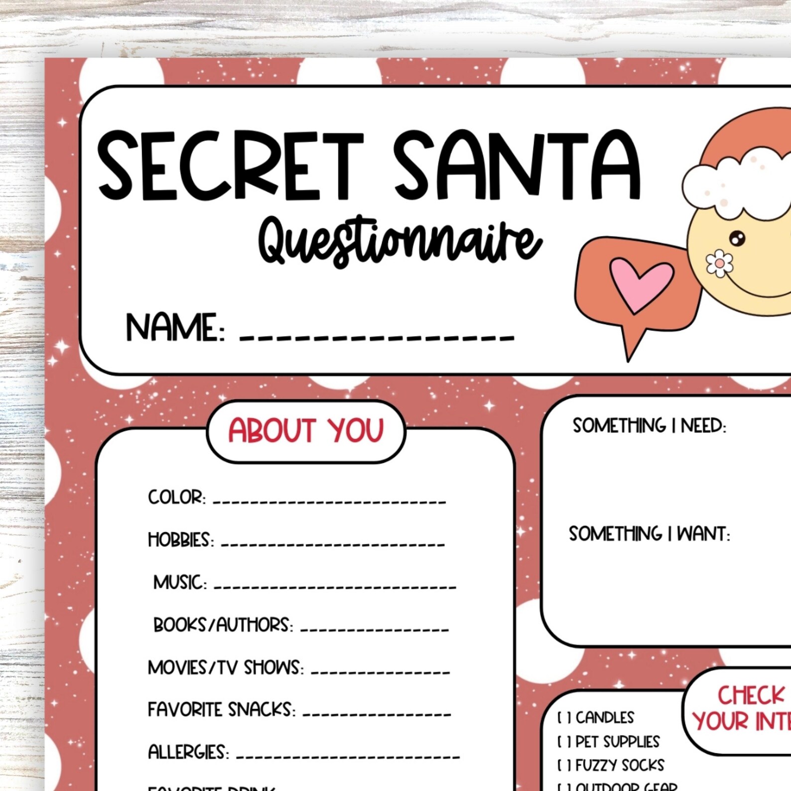 Secret Santa Office Gift Exchange Wants & Needs Wishlist Survey for Co ...