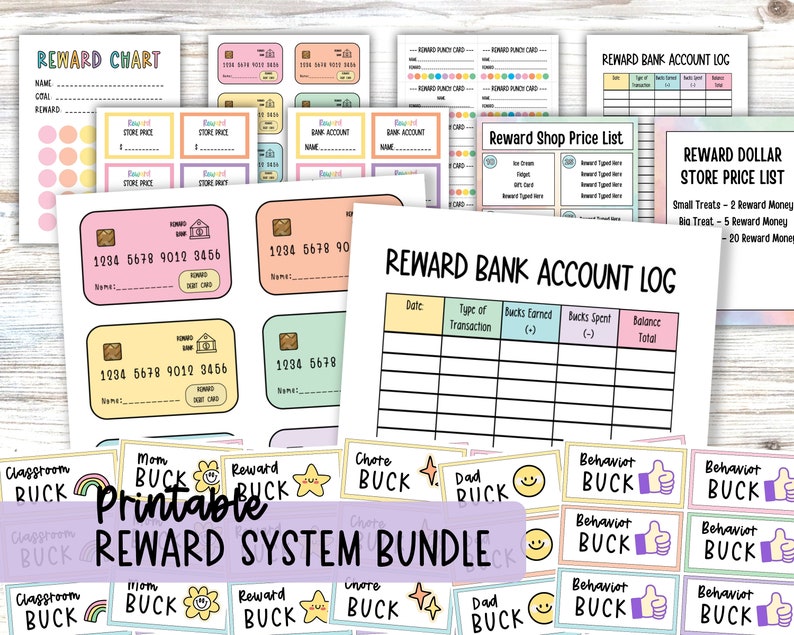 Reward Punch Card, Allowance Ledger, Behavior Sticker Chart, Printable ...