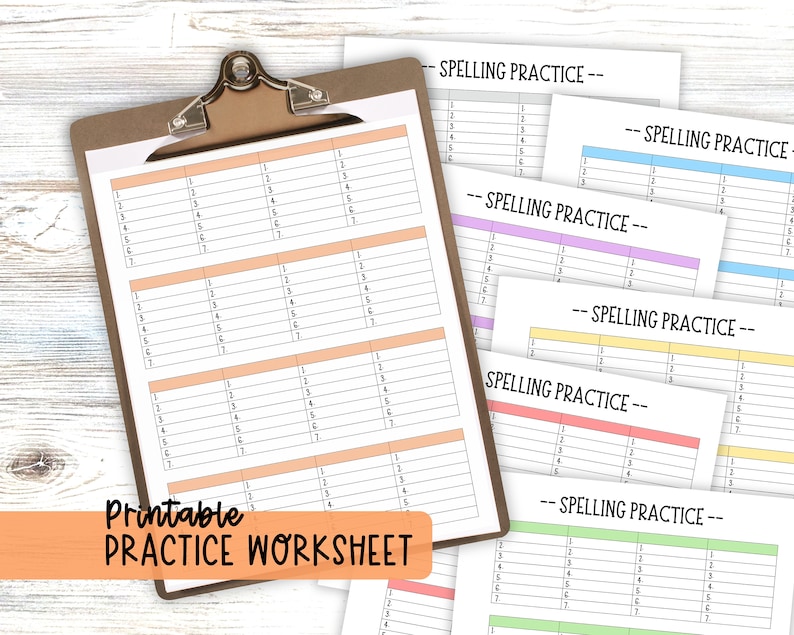 Spelling Practice Worksheet for Homework at Home Practice Spelling List ...