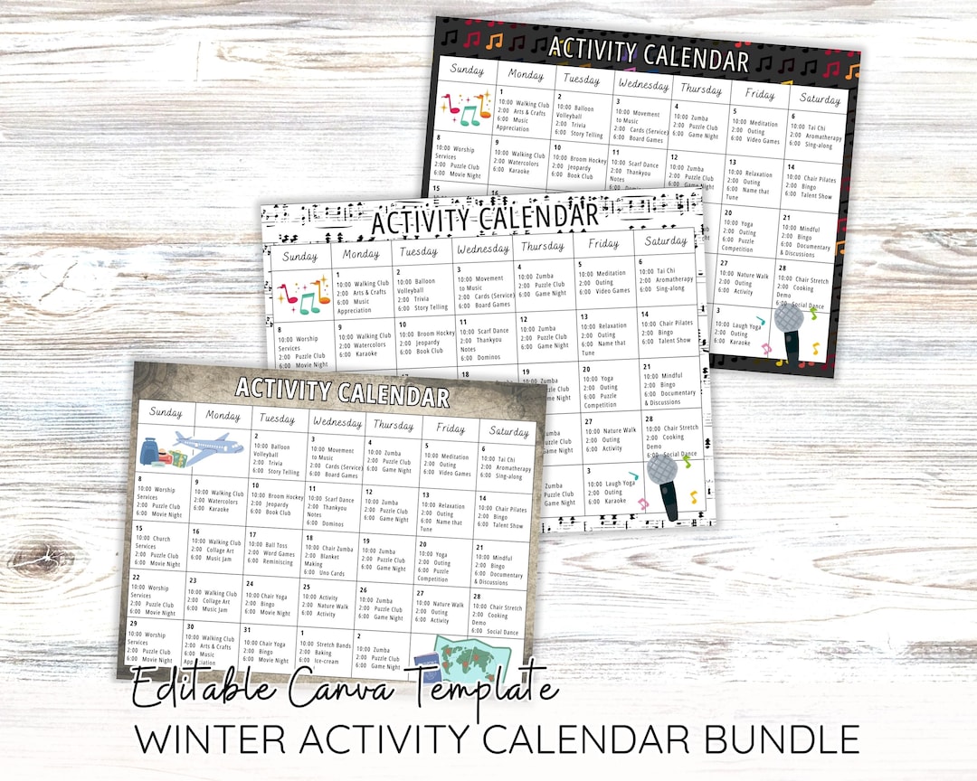 Activity Calendar Canva Template for Recreation Director, Bulletin ...