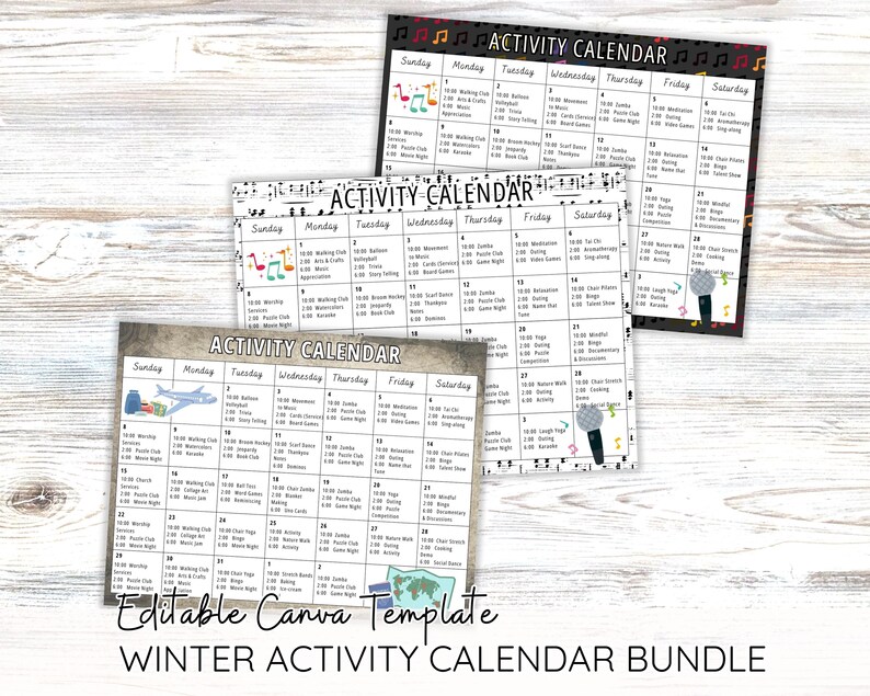 Activity Calendar Canva Template for Recreation Director, Bulletin ...