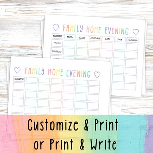 Printable Family Home Evening Chart Participation Assignments Editable ...