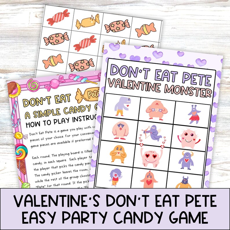 Don't Eat Pete Monster Game: Valentine's Day Party Activity (printable ...