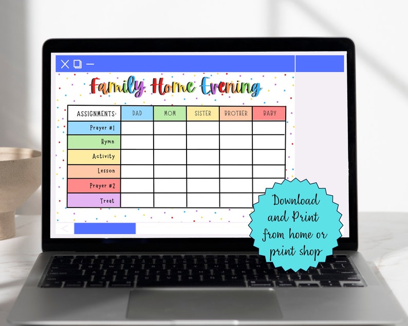 Printable Family Home Evening Chart Editable FHE Chart - Etsy