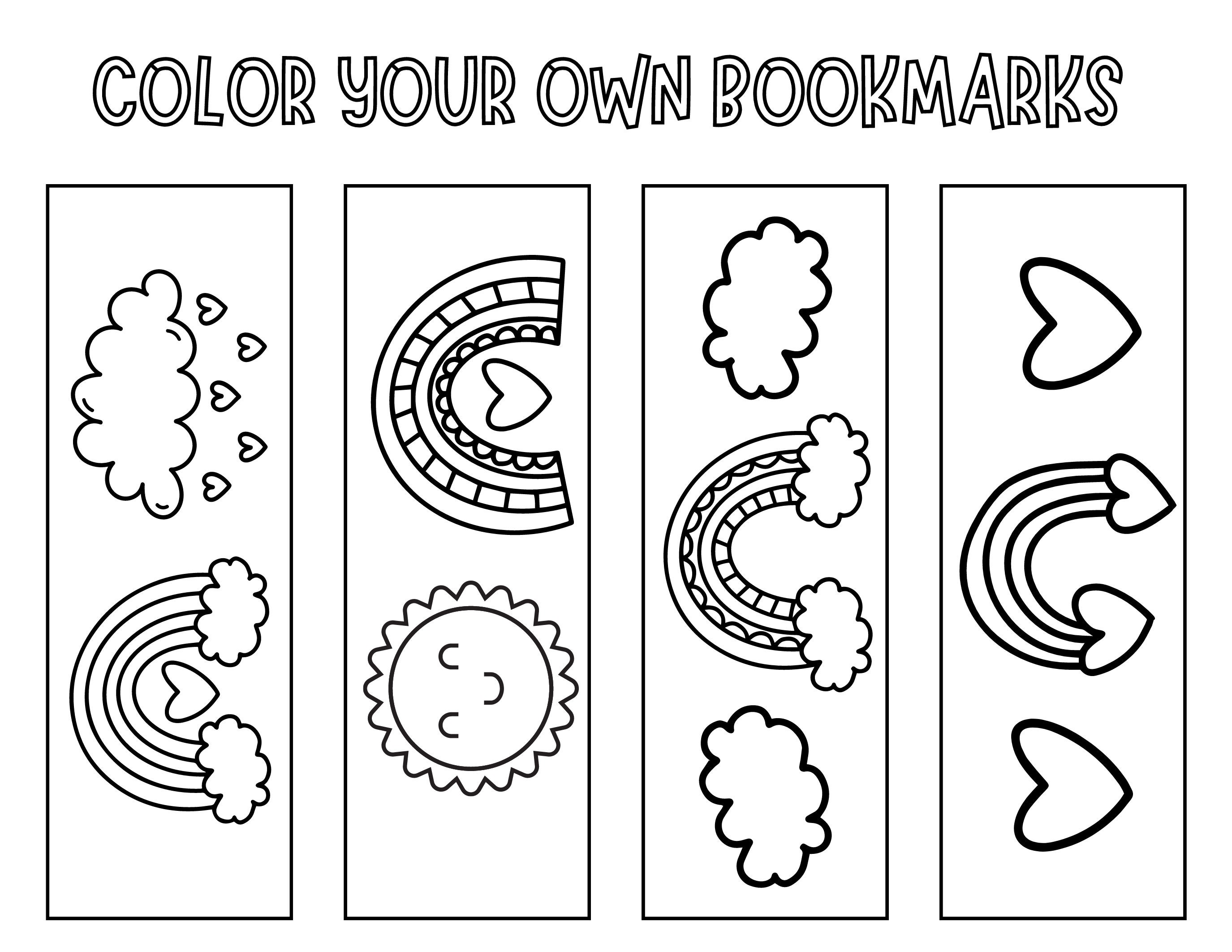 COLORING BOOKMARK SET, Birthday Party Favor, Rainbow & Sunshine ...