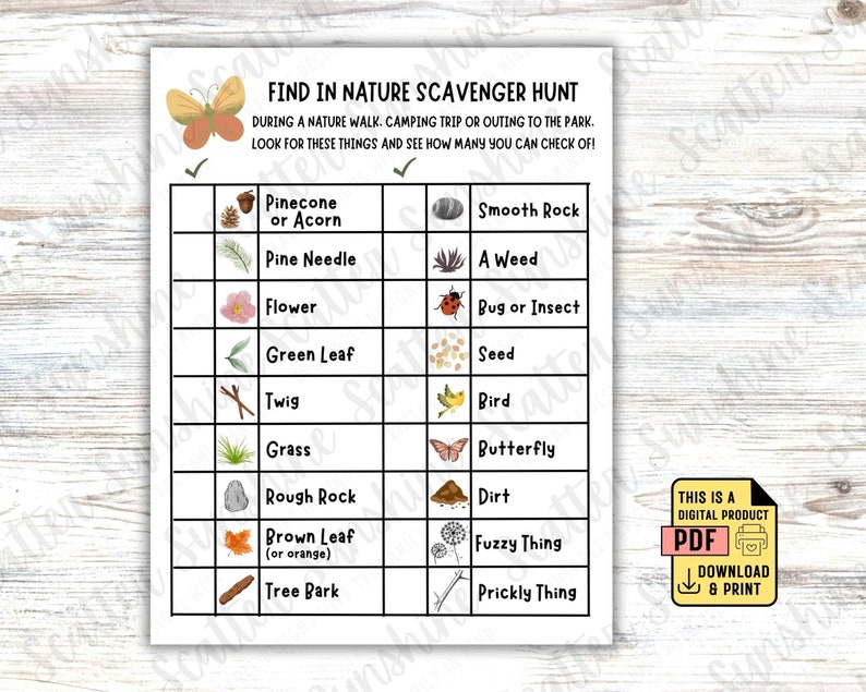 Nature Scavenger Hunt Bundle Outdoor Game for Kids Printable Camping ...
