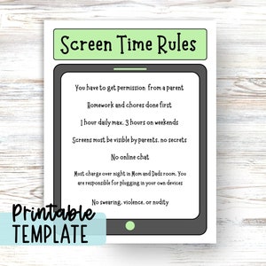 Screen Time Rules Editable Template, Screen Safety Rules Families and ...