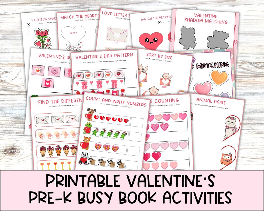 Valentine Day Busy Book Activity Bundle, Shape Matching, Number ...
