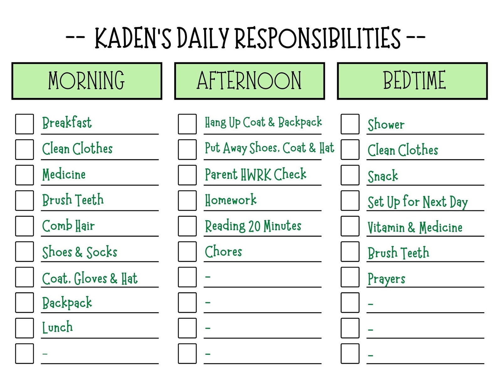 Daily Routine Checklist, Editable or Printable Chore Chart ...