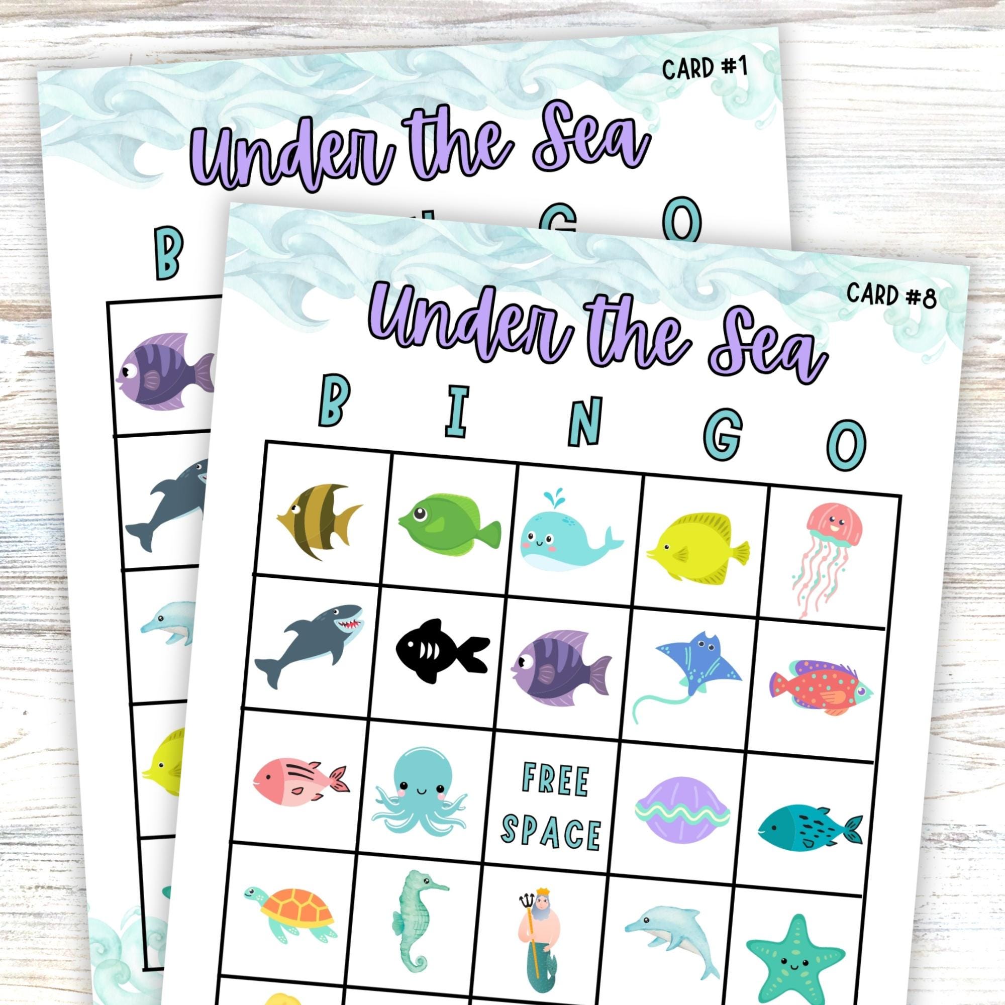 Bingo Game & Playing Card Deck Bundle, Printable Under the Sea ...