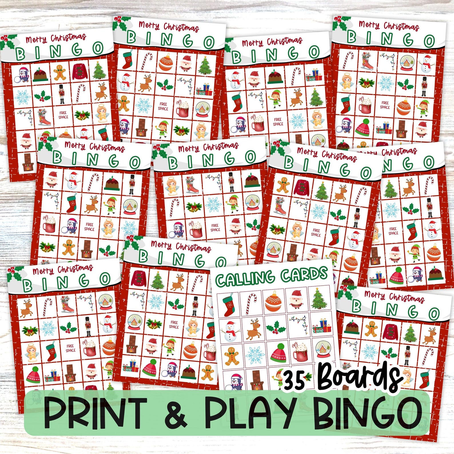 Christmas Bingo 35 Boards & Calling Cards, Holiday Family Party ...