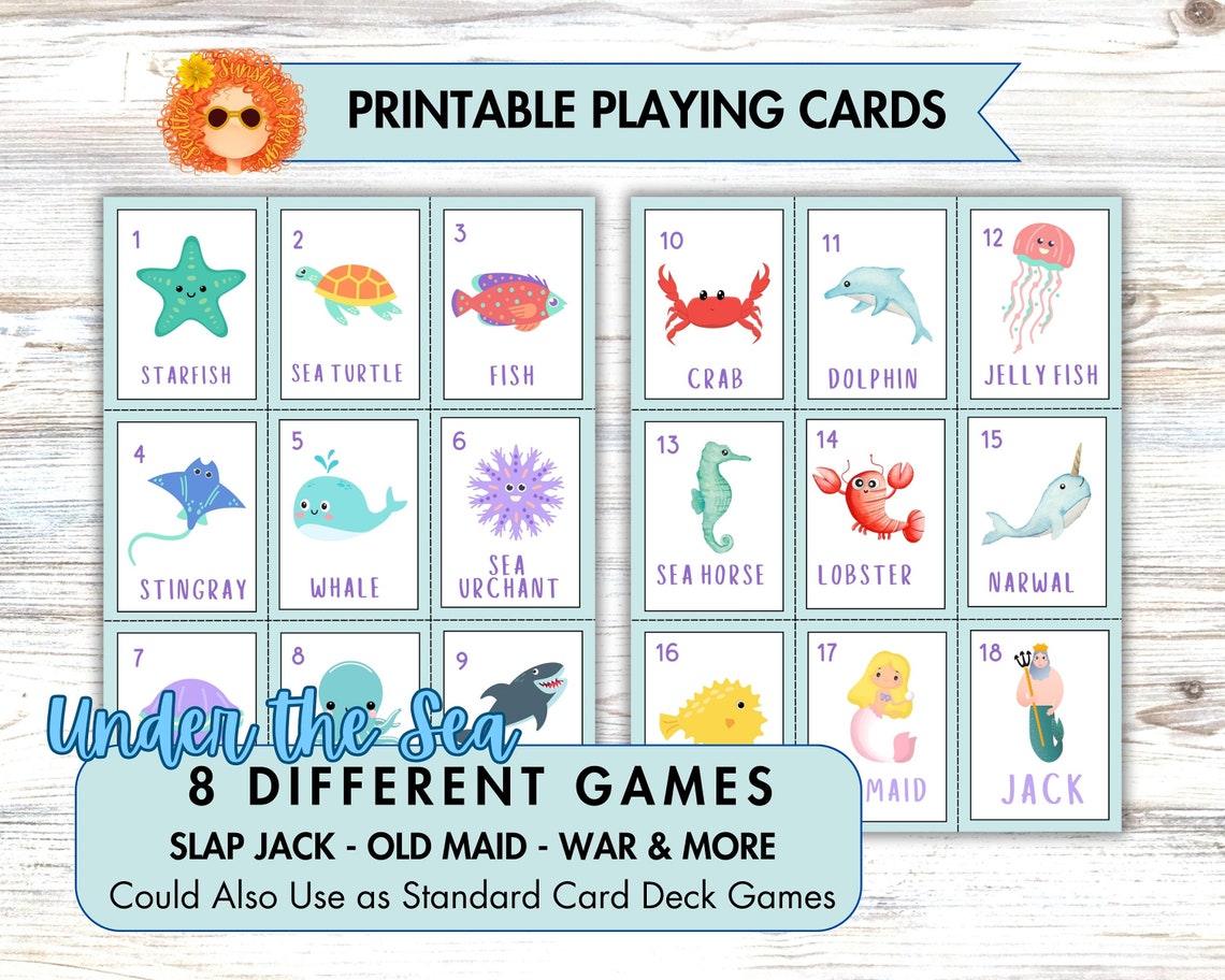 Go Fish & Playing Card Deck Ocean Animal Themed Printable Games for ...