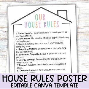 Editable House Rules Chart for Kid and Families Household Rules Chart ...