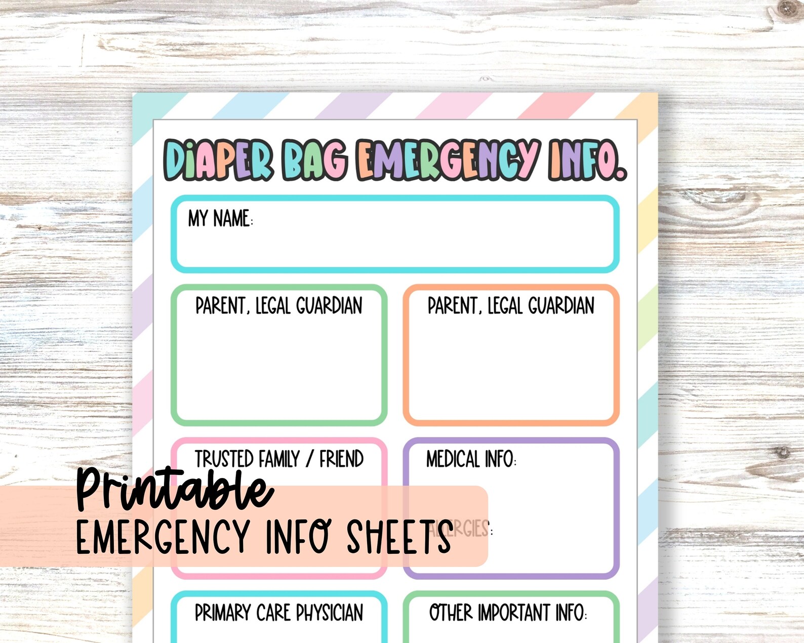 Family Emergency Information Sheet , Baby Sitter Printable, Diaper Bag ...