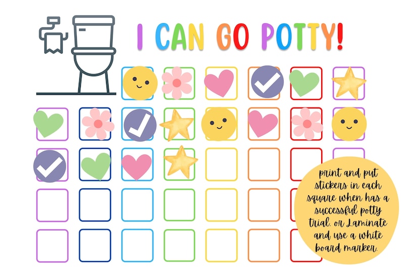 Potty Training Sticker Chart, Toddlers Rainbow Reward System, Printable ...