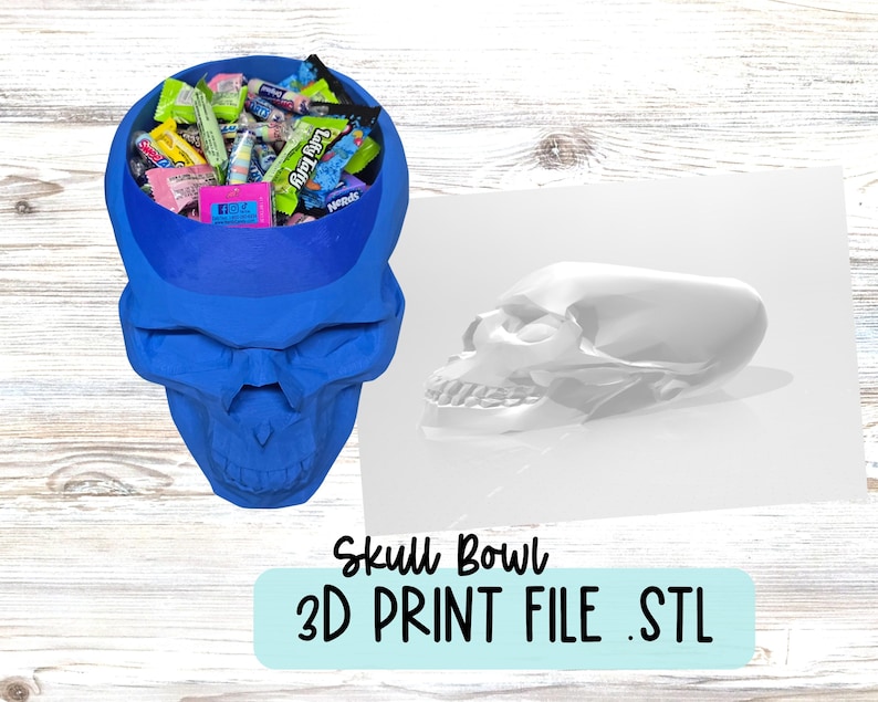 Skull Candy Bowl STL File, 3D Printable Skeleton Head for Spooky Décor ...