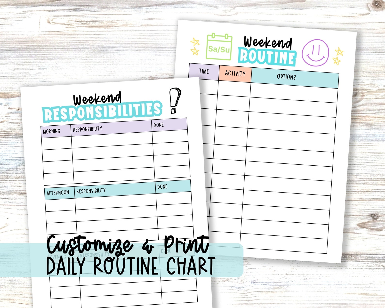 Responsibility Chart for Kids Daily Schedule Editable Template, 4 ...