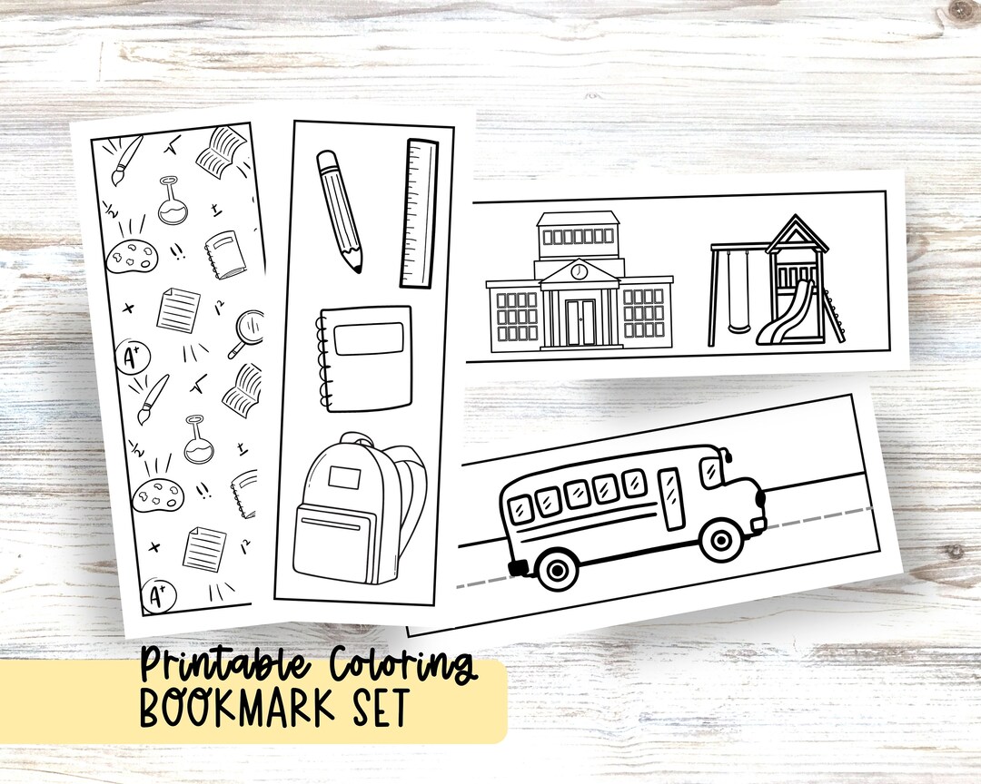 Back to School Bookmark Set, Classroom Theme Coloring Pages, Printable ...