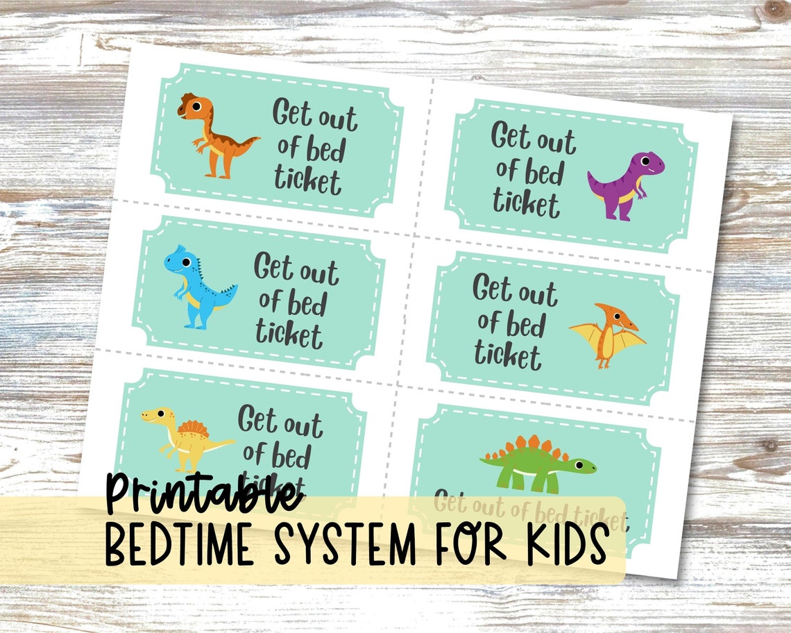 Bedtime Pass for Bedtime Routine, Dinosaur Sleep Training Printable ...