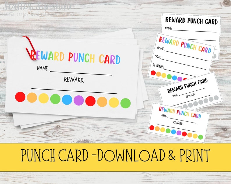 Rainbow Punch Cards Printable, Loyalty Card, Reward Sticker Chart ...
