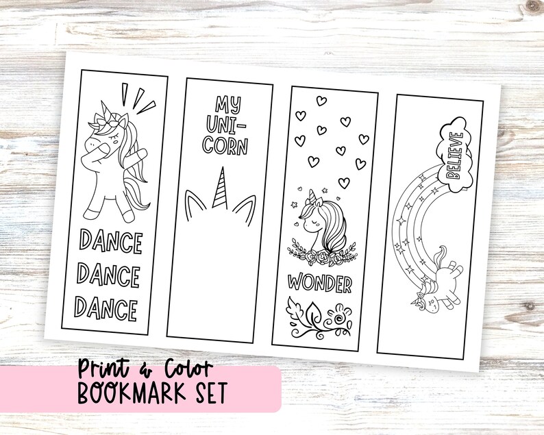 Unicorn Bookmark Set, Printable Coloring Sheet, Positive Affirmation ...