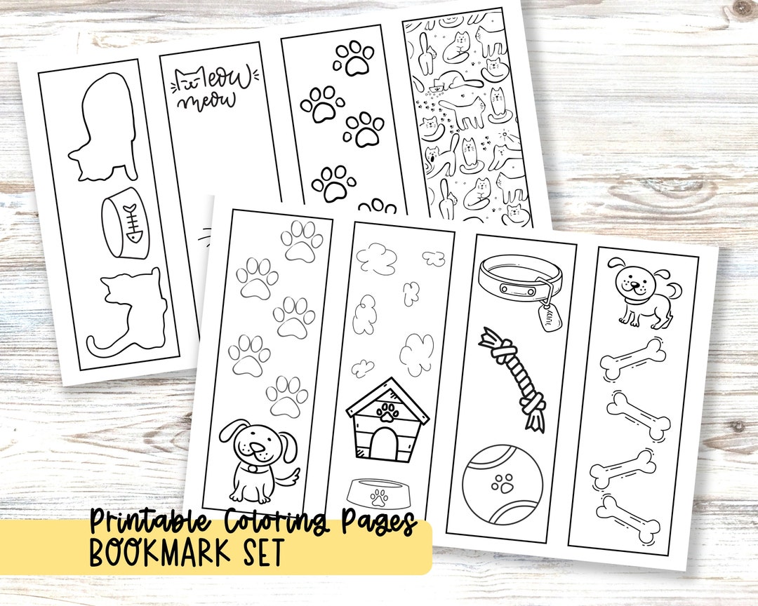 Dog & Cat Pet Bookmark Sets, Animal Theme Coloring Pages, Printable ...