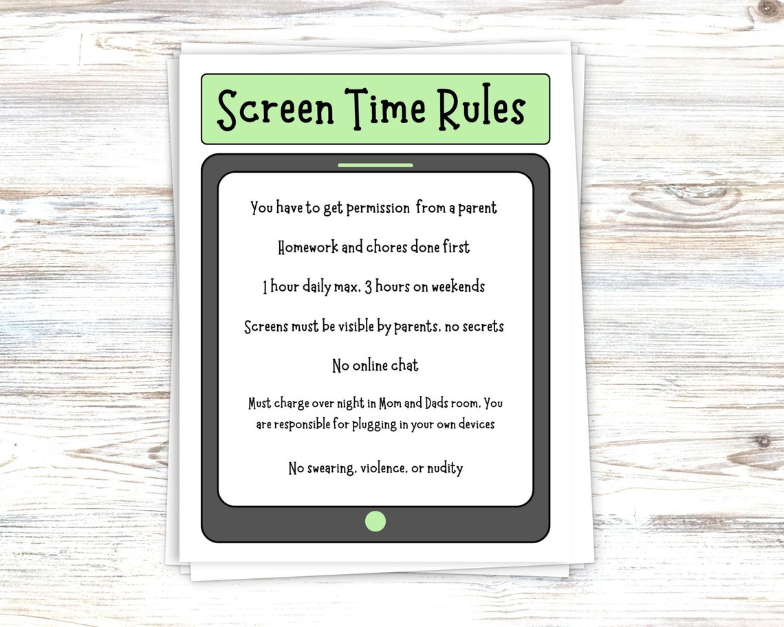 Screen Time Rules Editable Template, Screen Safety Rules Families and ...