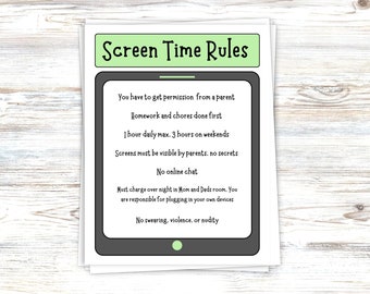 Screen Time Rules Editable Template, Screen Safety Rules Families and ...