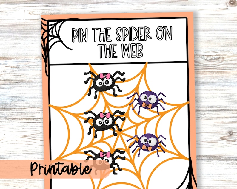 Halloween Party Pin the Tail Game for Kids, Pin Spider on Web ...