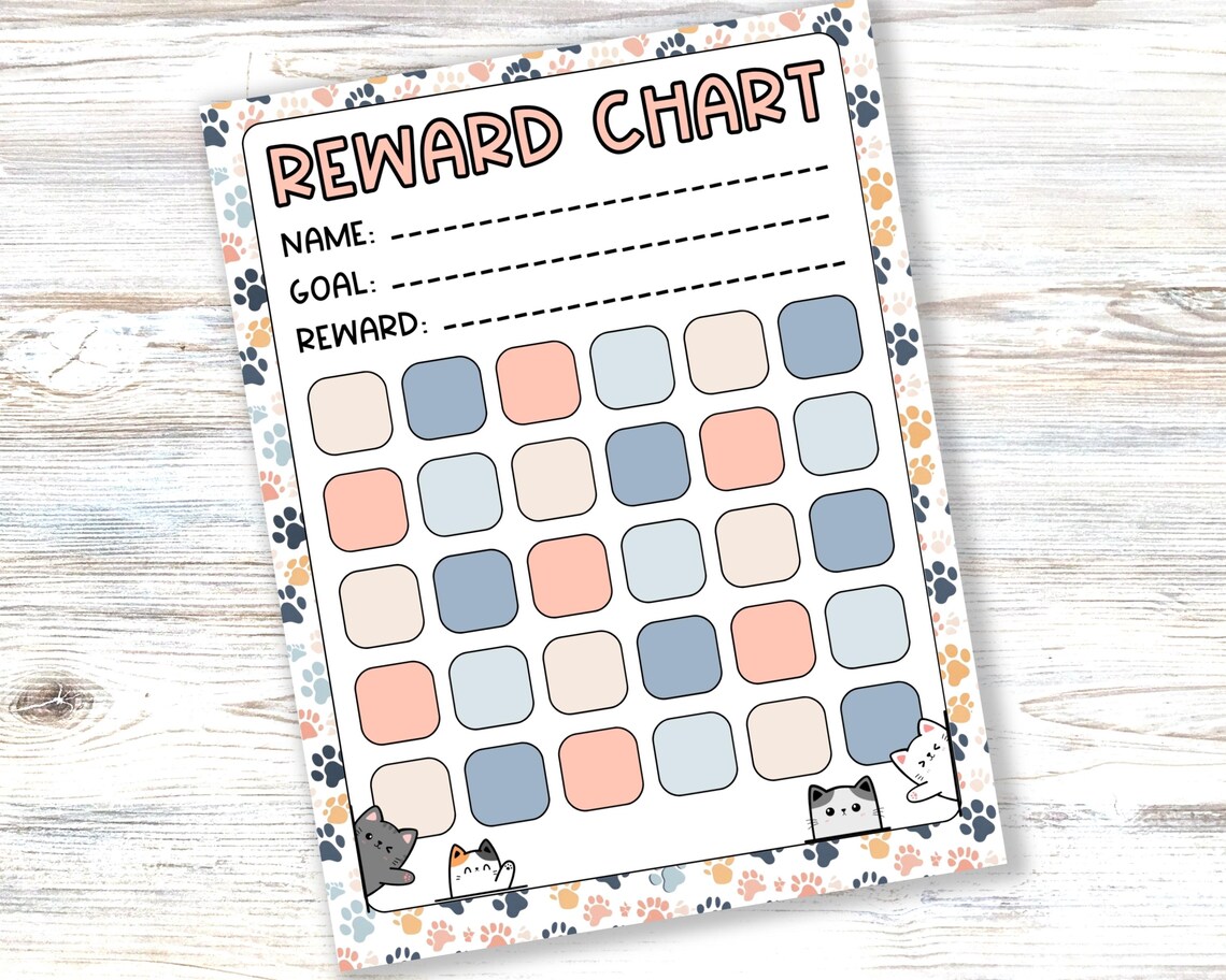 Printable Cat Reward Chart for Kids, Classroom Positive Behavior Reward ...
